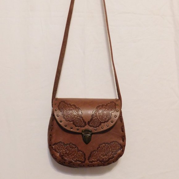 Bags | Genuine Mexican Leather Die Cut Leather Flower Motif Over The ...